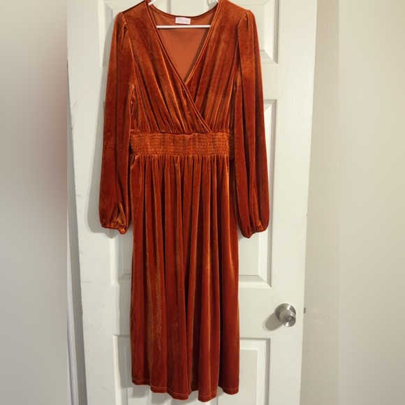 Pink Lily | Dresses | Rust Colored Velvet Midi Dress Xl | Poshmark